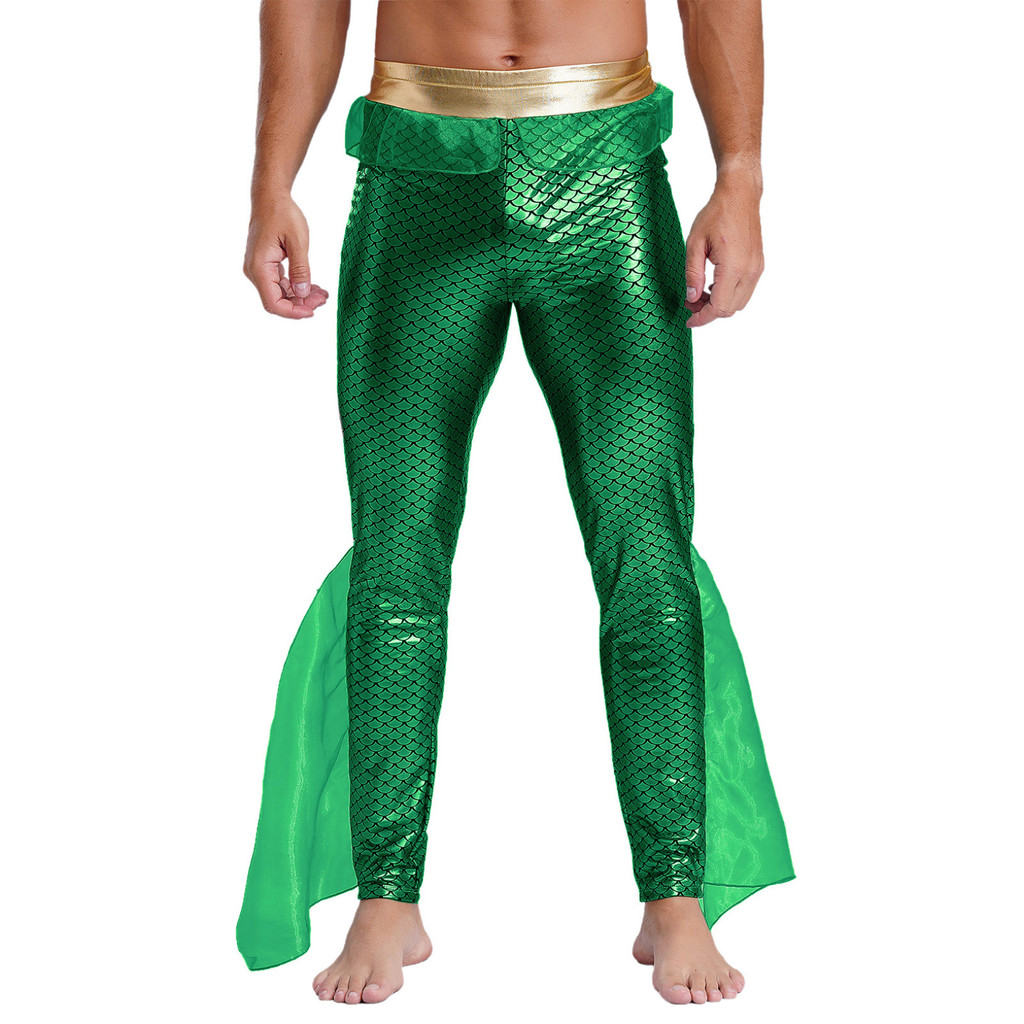 Men King Of The Seas Mermaid Pants Elastic Waist Shiny Fish Scales ...