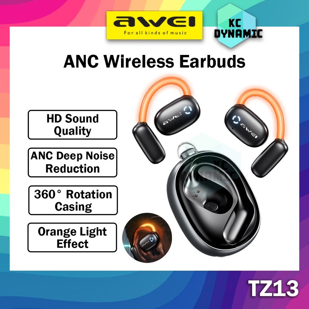 Awei TZ13 ANC Open Design Wireless Earbuds Earhook Light Effect Sport Bluetooth Earbuds Awei ...