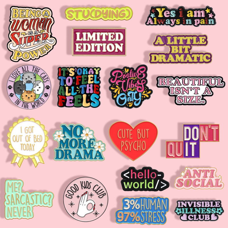 Creative Colorful Quotes Text Enamel Pins Funny Medal Heart Inspiring ...