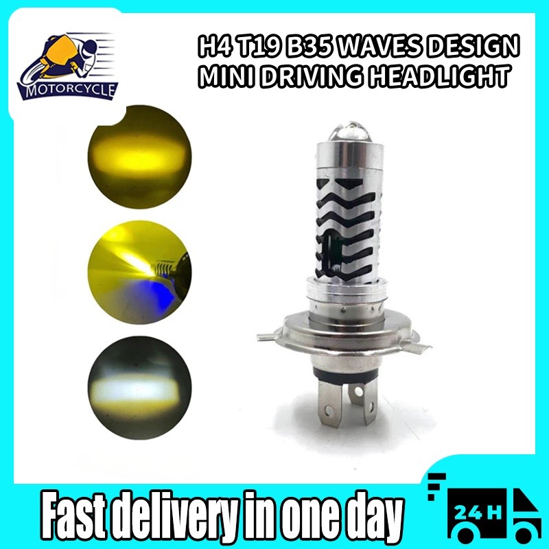 MINI DRIVING LIGHT KILLER BULB MOTORCYCLE HEADLIGHT WITH BLUE PARK LIGHT T19 H4 B35 WAVES DESIGN ...