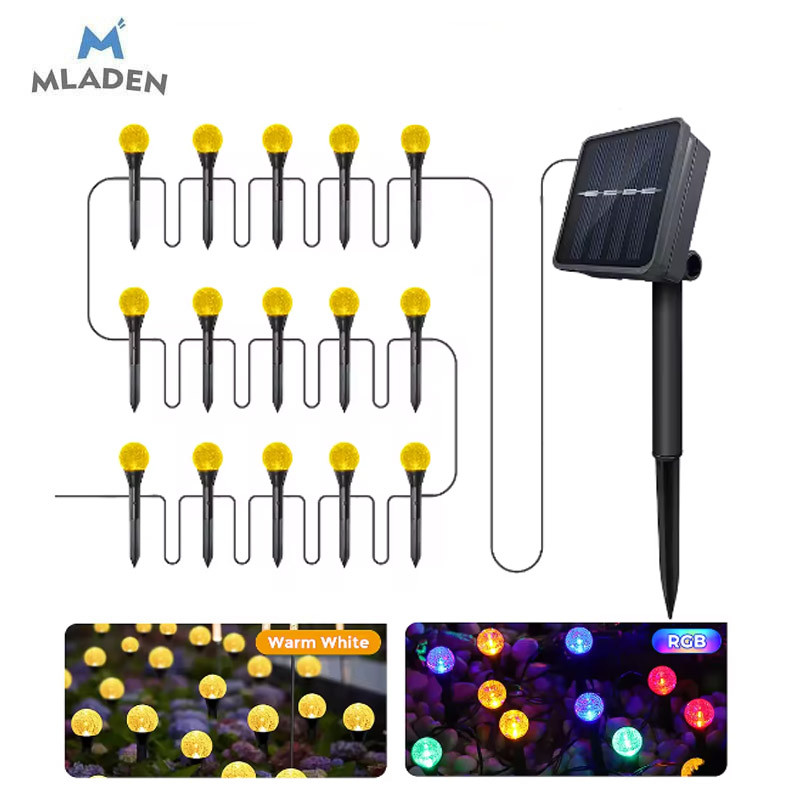 MLADEN LED Solar Light Outdoor Waterproof Round Ball String Light Raya Lampu Decor -10/20/30 LED ...