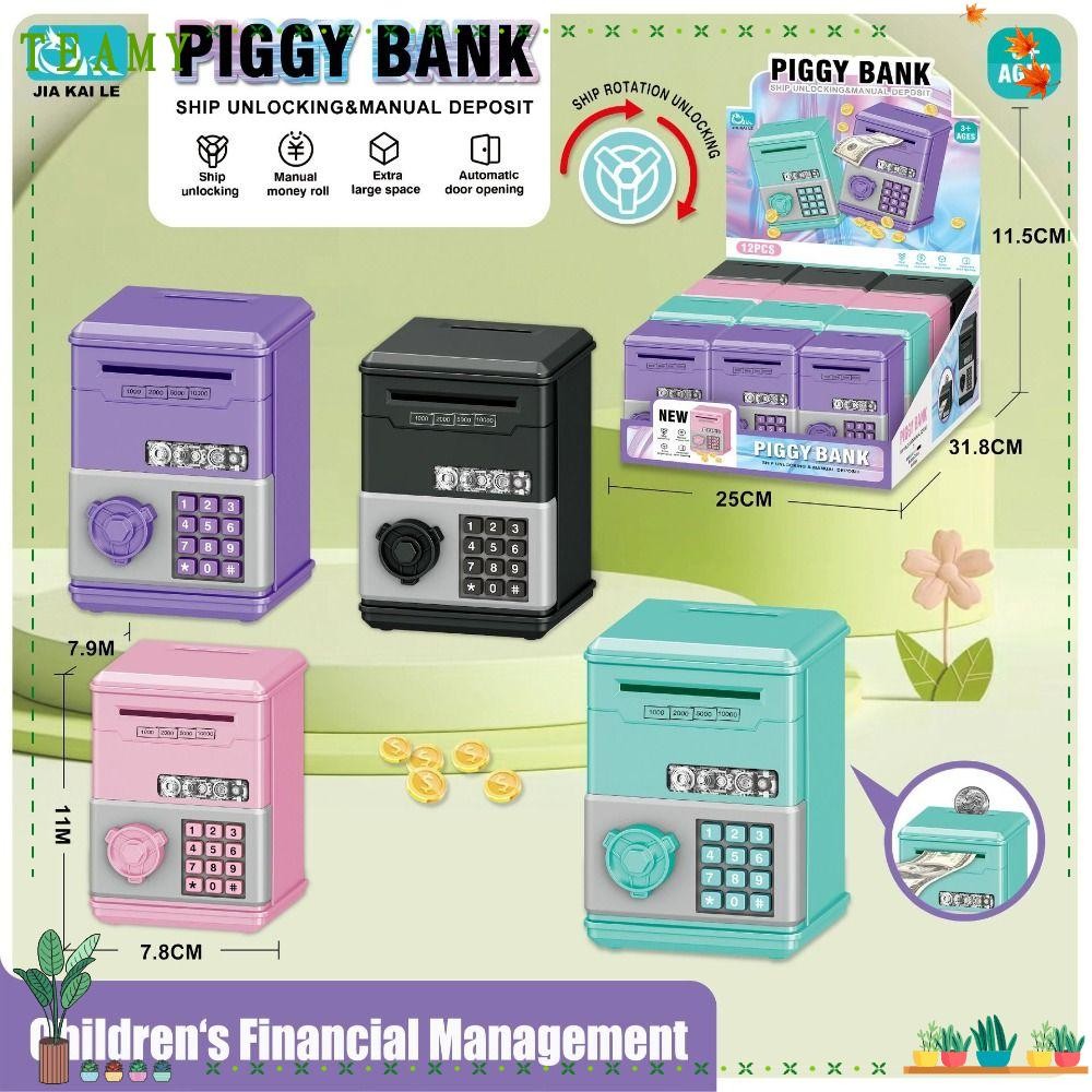 TEAMY Children's Piggy Bank, Child Gift Password Cash Saving Money Box ...
