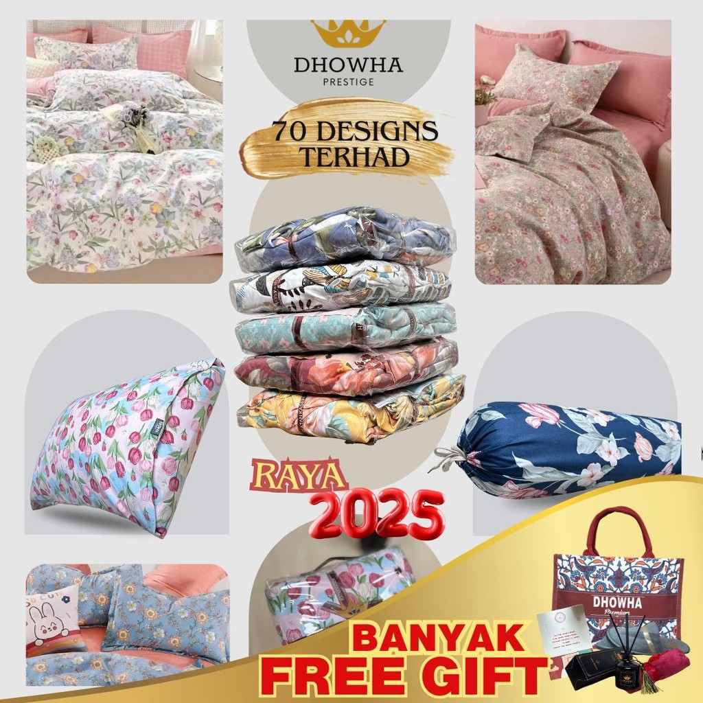 (PERCUMA 5 Hadiah) Cadar DHOWHA PRESTIGE Cotton Fiber 2X BERKUALITI Set ...