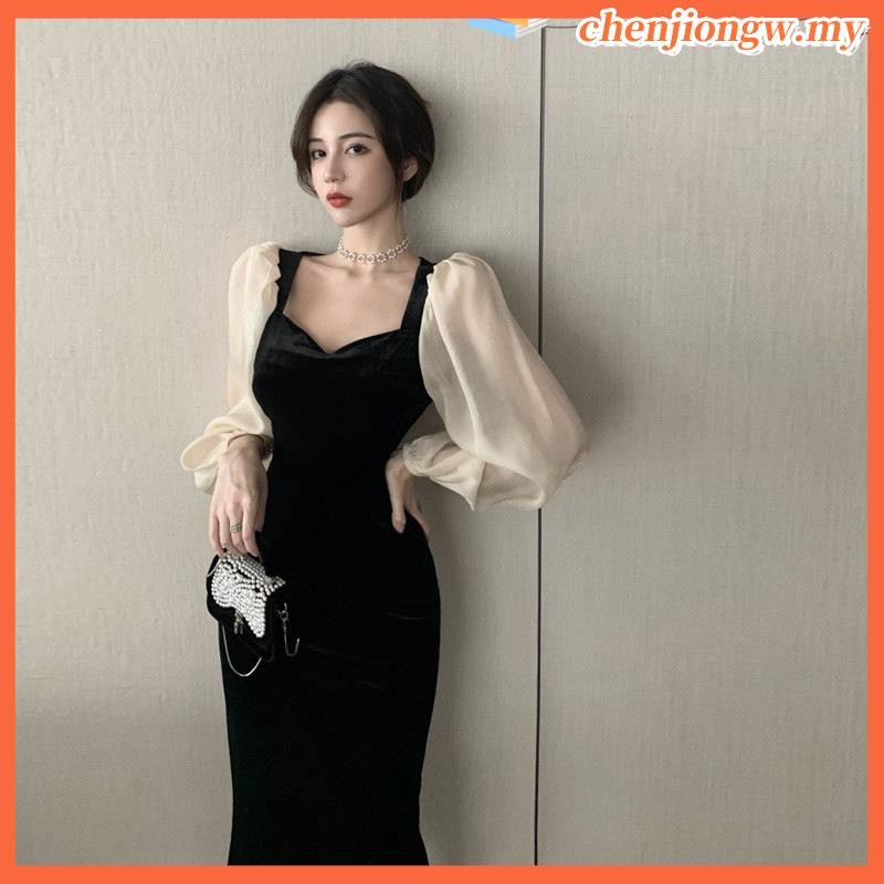 new slim temperament goddess Fan Mingyuan stitching long evening dress ...