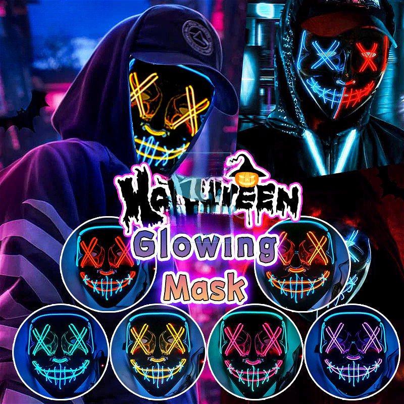 ⭐Ready Stock⭐Halloween Decoration LED Mask Light Masquerade Party Neon ...