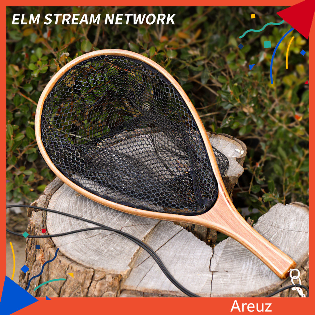 ARE Mini Landing Dip Net Tear Resistance Wood Handle Dense Hole Fish ...