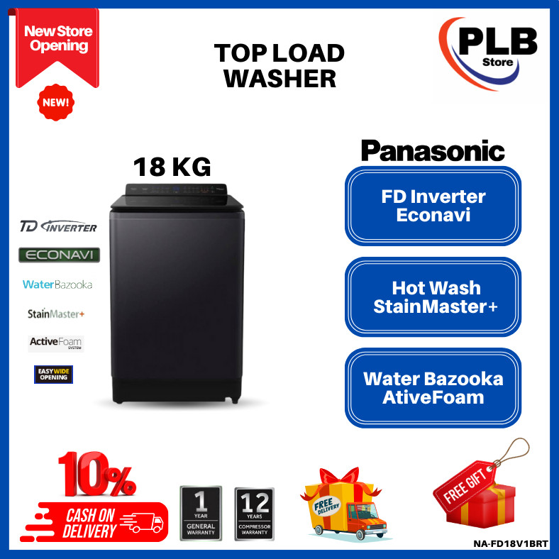 PANASONIC TOP LOAD WASHING MACHINE NA-FD18V1BRT (18 KG)(TD INVERTER ...