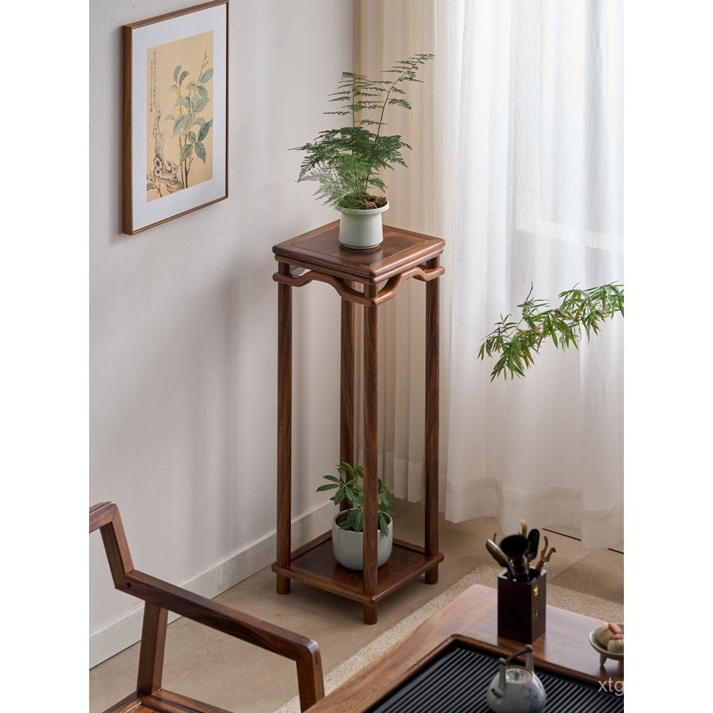 Stand Bunga Kayu Walnut Gaya Ming Lantai Kayu Pejal Meja Bunga Balkoni ...