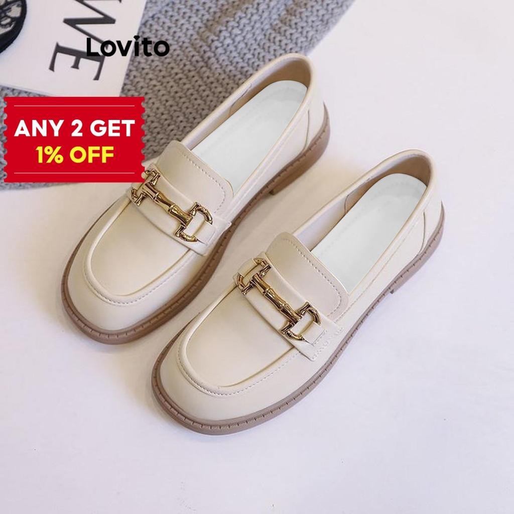 Lovito Vintage Plain British Style Soft Leather Thick Sole Japanese ...