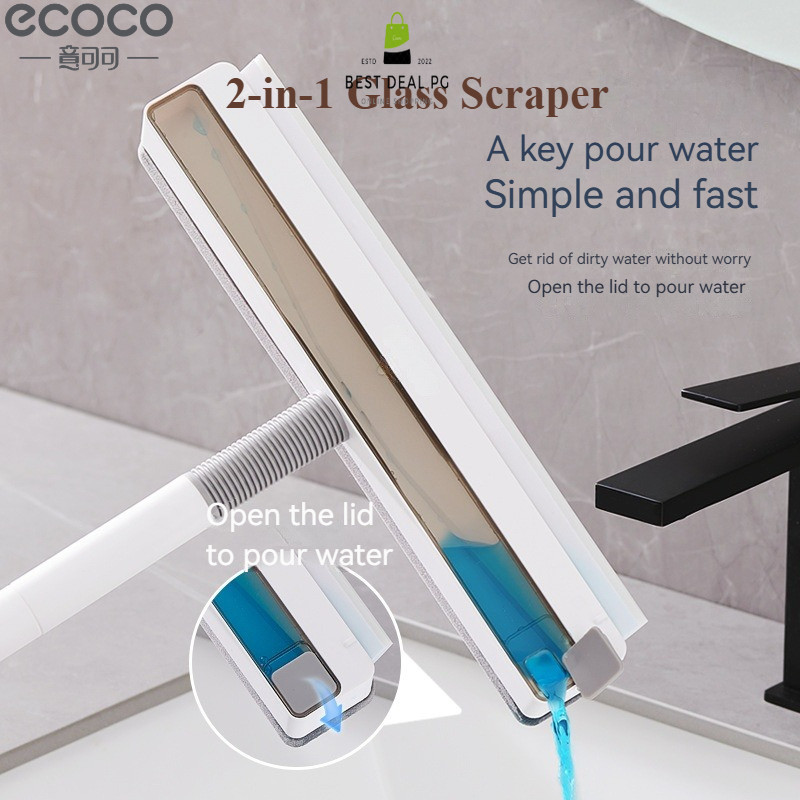 Bestdeal ECOCO 2-in-1 glass scraper and cleaner with extended handle and automatic water ...