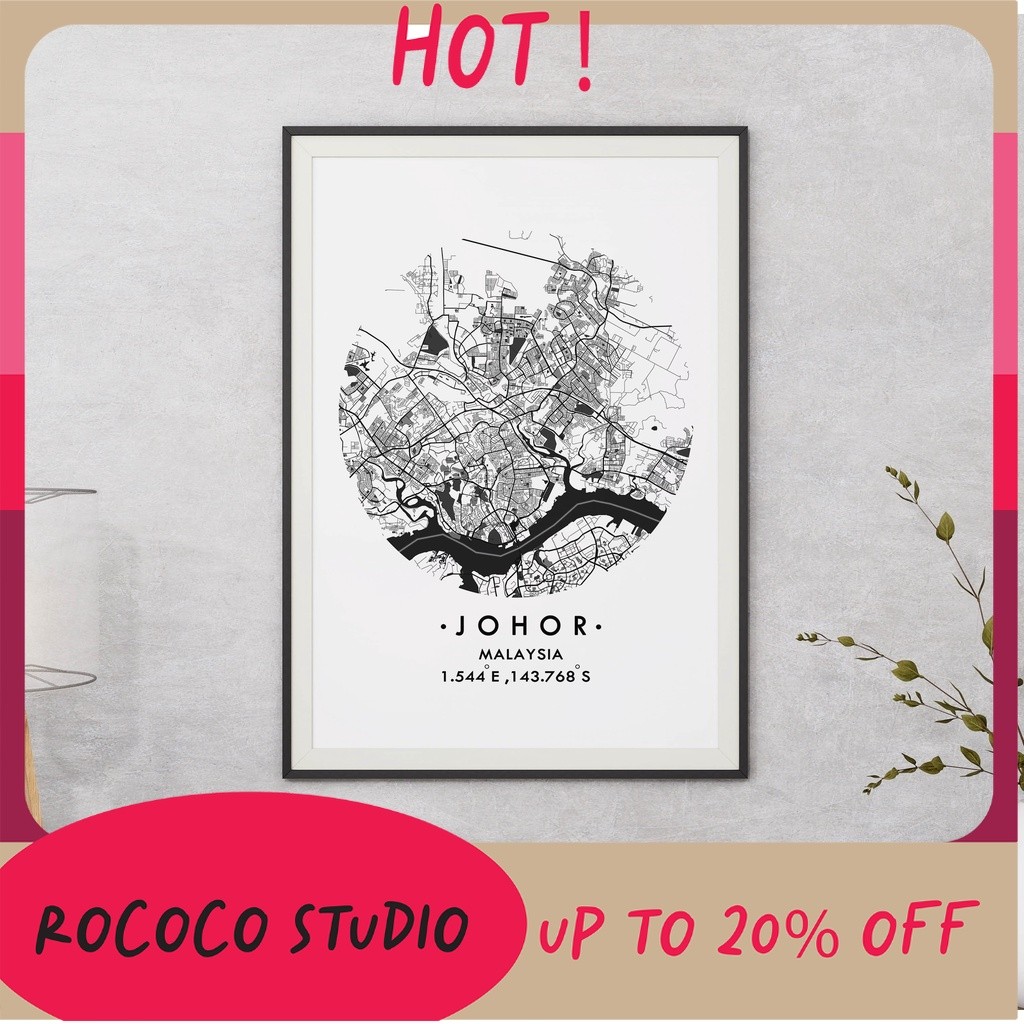 Rococo Frame | Map Negeri Johor, Malaysia | Minimalist Wall Art Deco ...