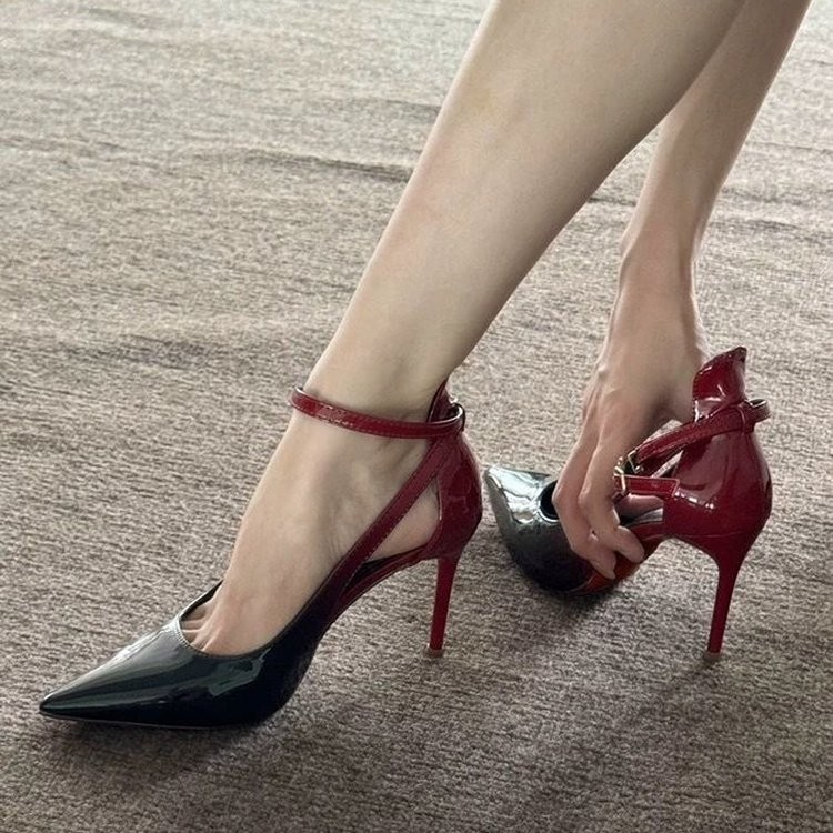 ((7c Flat-shaped Pointed Toe Ladies Clamp Strap Korean Version m High ...