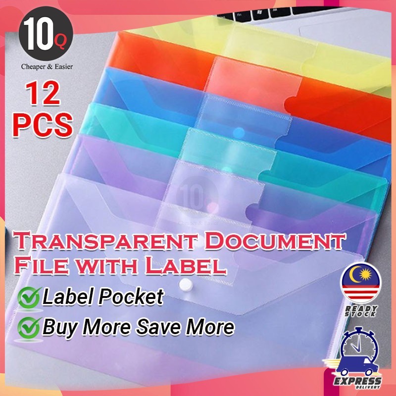 10Q Pack Of 12's SSD A4 Clear File Folder with ID Pocket Durable and ...