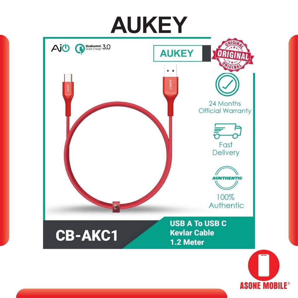 Original Aukey CB-AKC1 USB A To USB C Quick Charge 3.0 Kevlar Cable - 1 ...