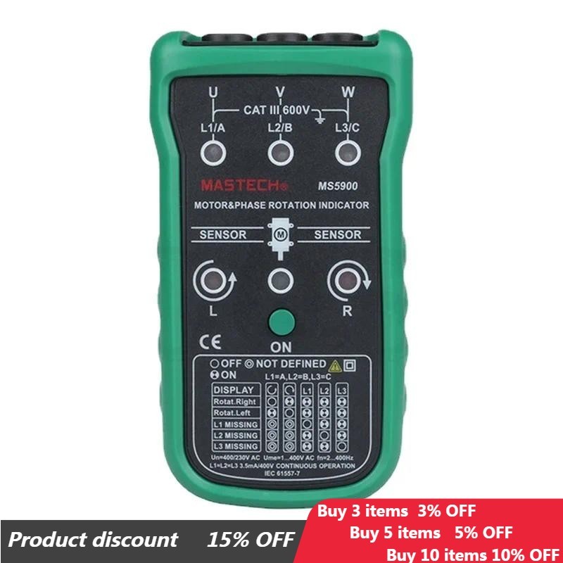 Mastech MS5900 3 Motor Meter Sequence Tester Digital Tecrep Non-contact ...