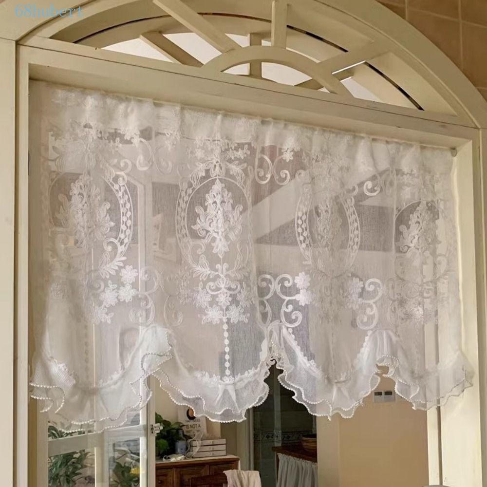 HUBERT Beaded Half Yarn Drapes, Embroidered Wavy Edge Ruffled Lace ...
