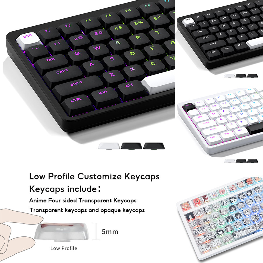 Simple Black Low Profile Transparent Keycaps PBT Double-Shot Customize ...