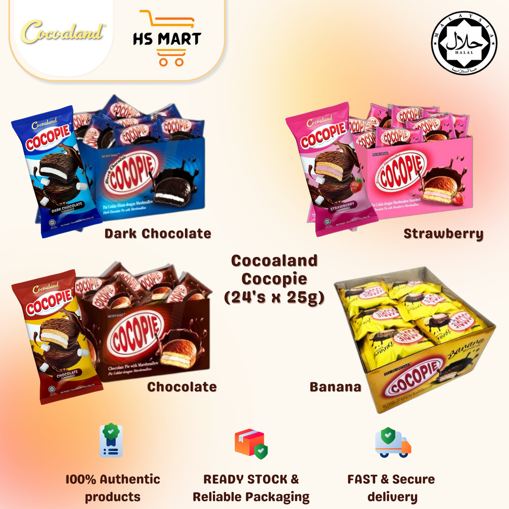 Cocoaland Cocopie Chocolate / Dark Chocolate / Strawberry (24's x 25g) | Shopee Malaysia