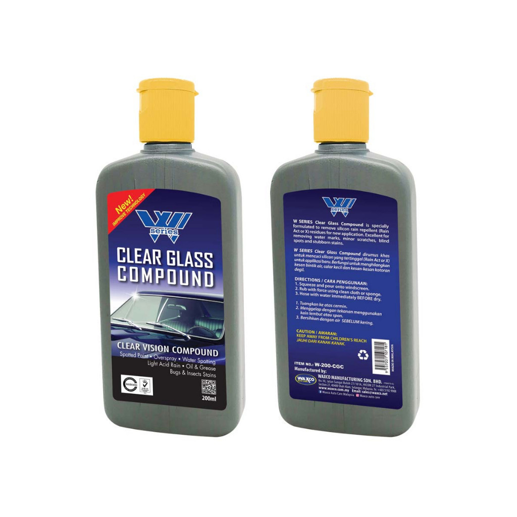 Waxco W SERIES clear glass compound remove oil spotted paint water spot ...