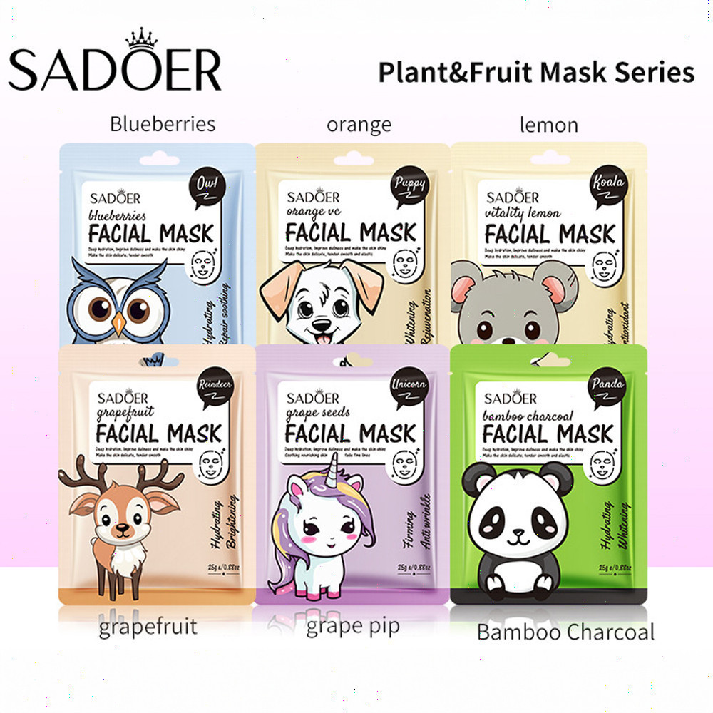 SADOER Cute Animal Cartoon Blueberry Soothing and Hydrating Facial Mask ...