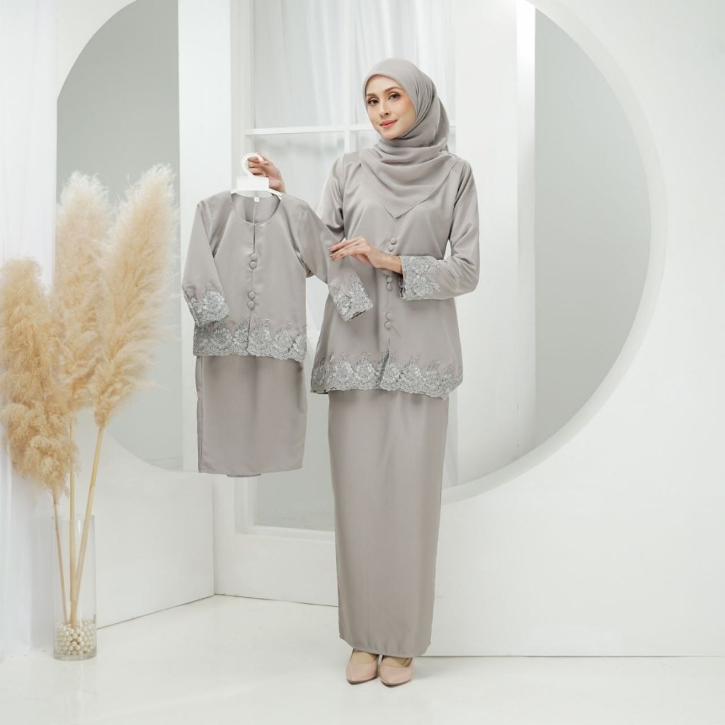 BAJU RAYA 2025 MINI KURUNG MODEN PLUS SIZE BUDAK BRICK ORANGE SILVER ...