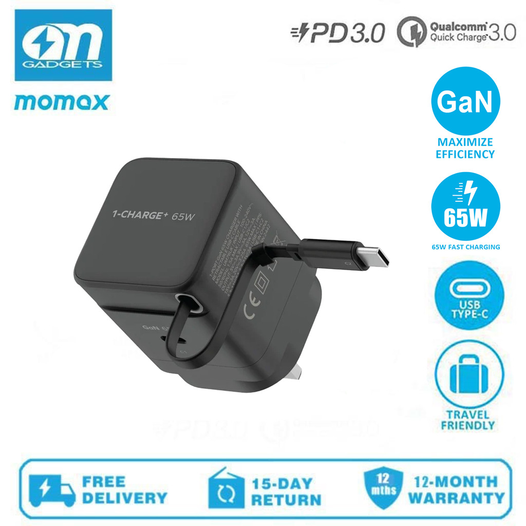 Momax UM76 1-Charge+ 1-Port GaN 65W Charger With Retractable Built-In ...