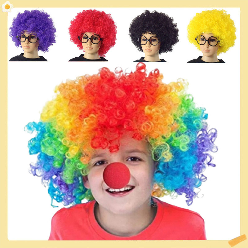 Afro Hair Wig Clown Curly Afro Circus Fancy Dress Hair Wigs Disco Costume Halloween Rambut Palsu ...