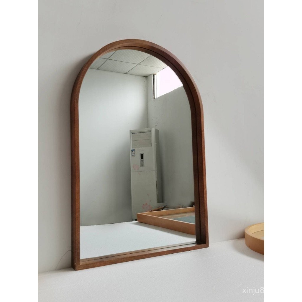 Arch-shaped Mirror Solid Wood Frame Oval Smart Bathroom Mirror Medieval ...