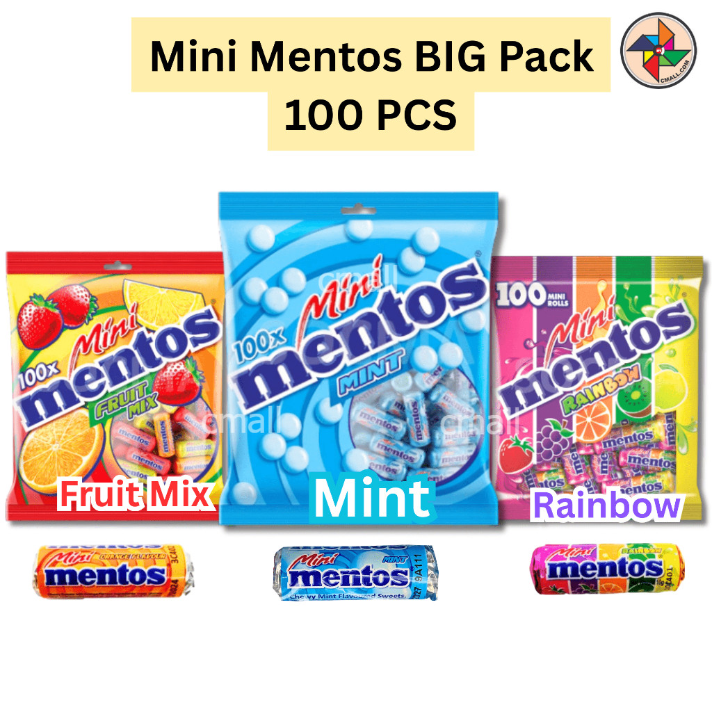 [CM] Mini Mentos Roll Fruit Mix / Mint / Rainbow BIG Pack 100pcs Halal ...
