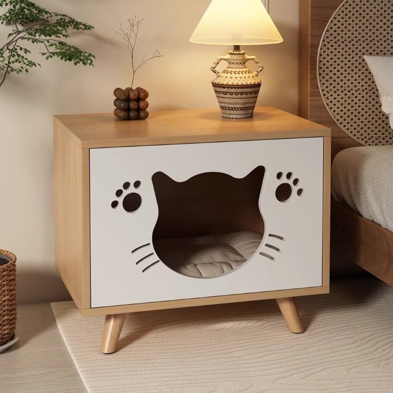 Solid wood cat cage nightstand shelf small bedside cabinet cat bedroom ...