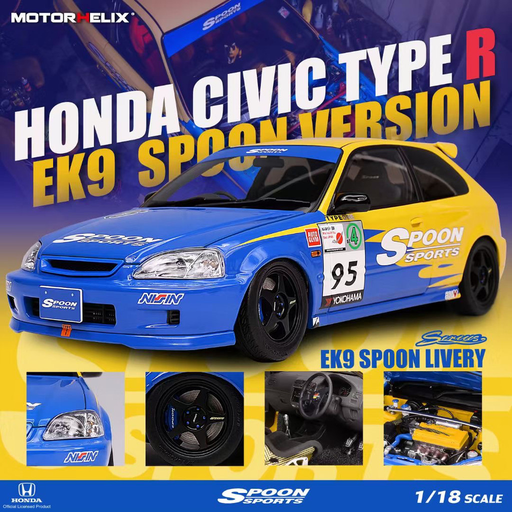 Mh 1: 18 Honda type R EK9 SPOON No. 95 Alloy Full Open Car Model Free ...