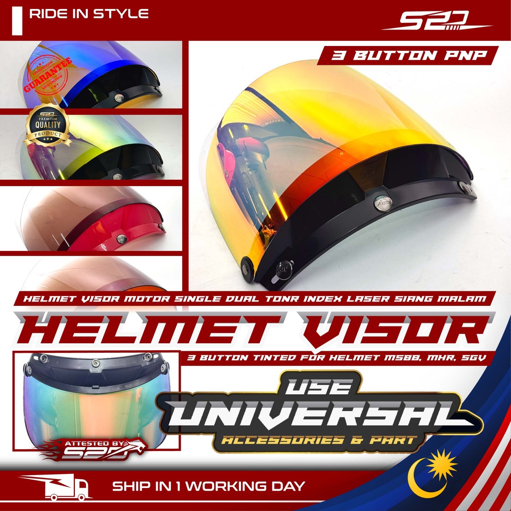 Helmet Visor Universal PNP 3 Button Tinted FOR HELMET MS88 MHR SGV Single Dual tone Rider ...
