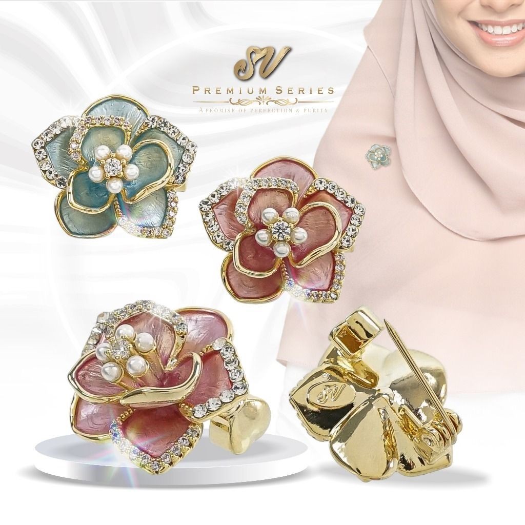 Sv Premium Luxury Flower Unique Baby Brooch Pin Tudung Bunga High ...
