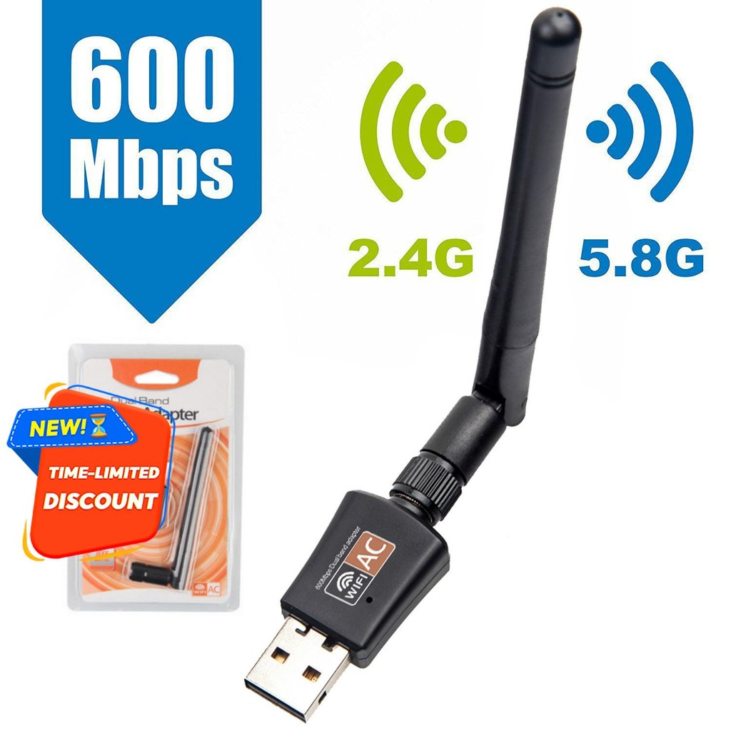 USB WiFi Adapter Bluetooth 600Mbps Dual Band 2.4 5Ghz Wireless Mini ...