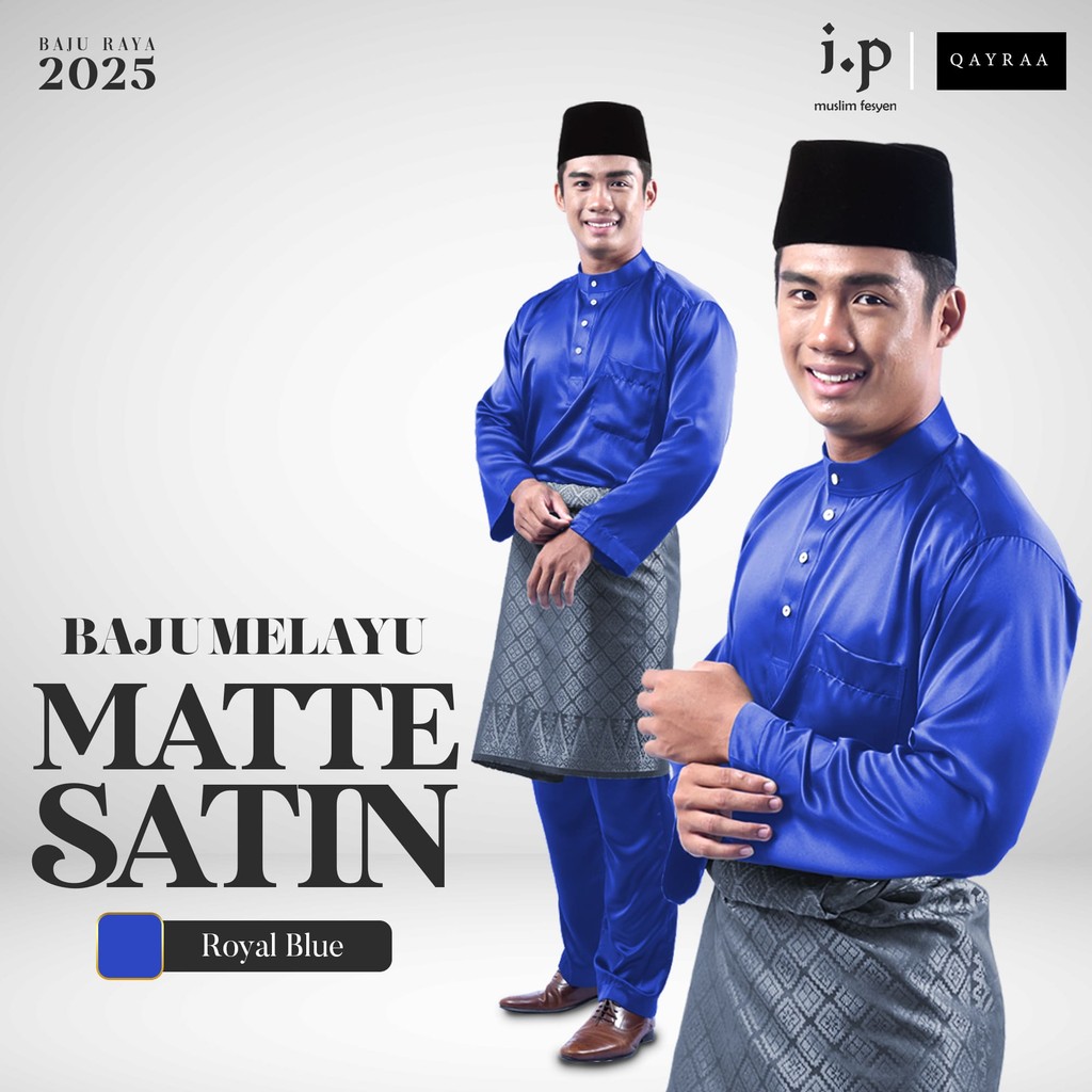 I.P Muslim⚜Matte Satin Slim Cutting Baju Melayu -Royal Blue/Size XS-4XL ...