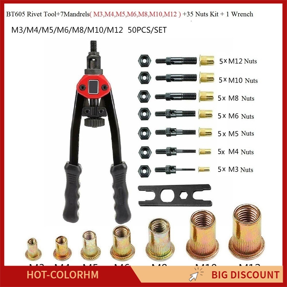 [COLORHM] Riveting Tool Kit Rivet Nuts Thread Setting Tool Nutsert M3 M4 M5 M6 M8 M10 M12 ...