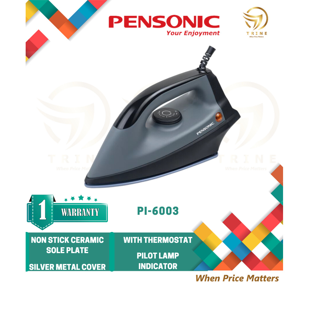 PENSONIC DRY IRON 1200W NON-STICK CERAMIC SOLEPLATE PI-6003 | Shopee ...