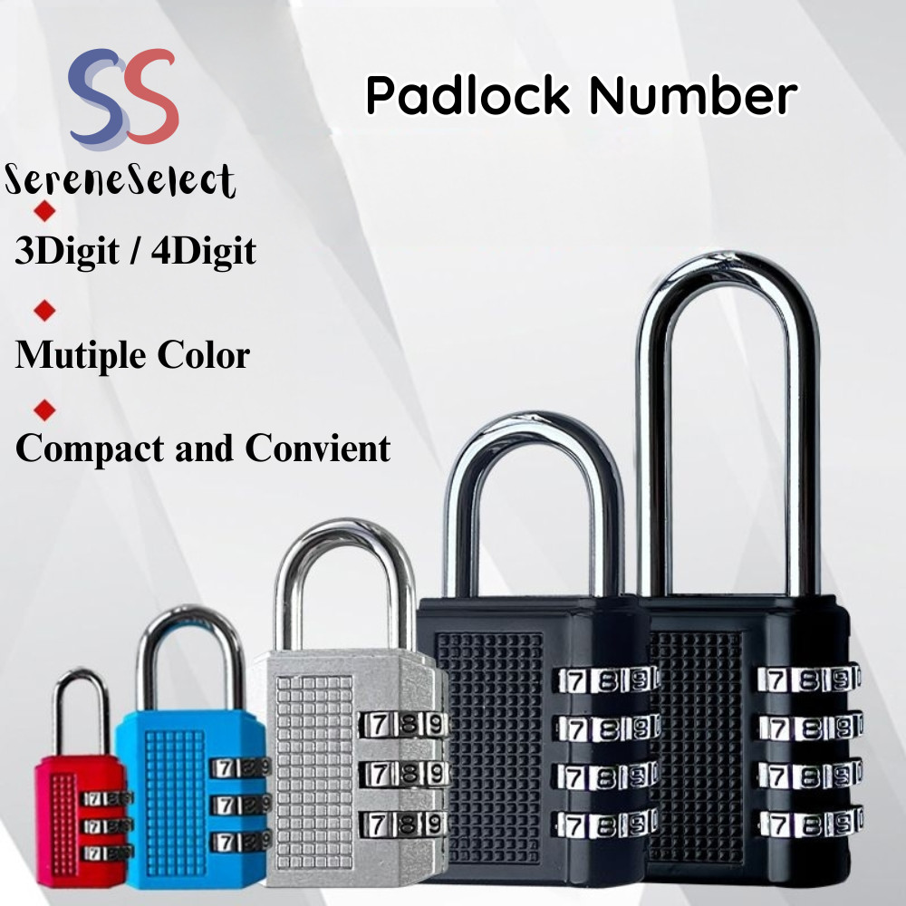 Padlock Number Pad Lock Password Digital Lock Luggage Locker Lock Kunci ...