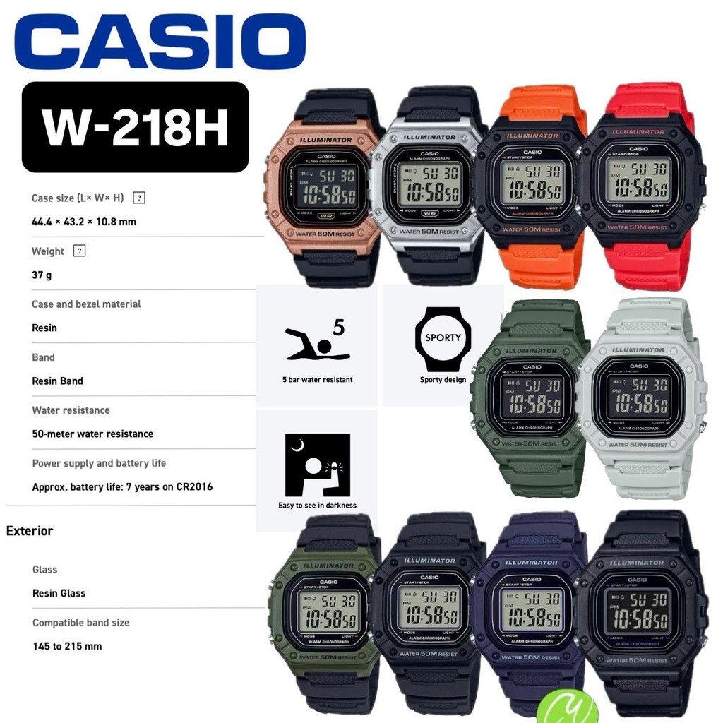 [OFFICIAL CASIO WARRANTY ] CASIO MEN SPORT W-218H SERIES / WR 50 METERS ...