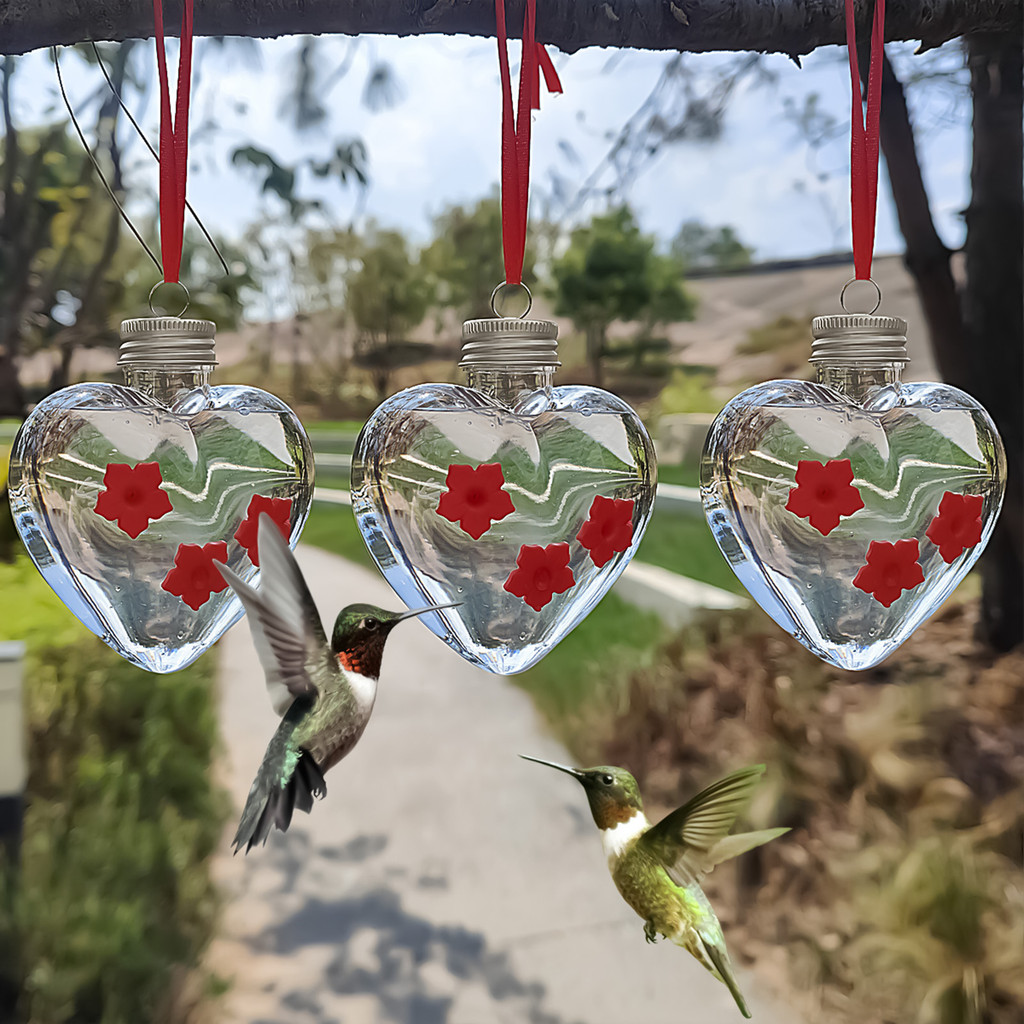 Heart Shape Jar Hummingbird Water Feeder with Three Ports Hummingbird ...