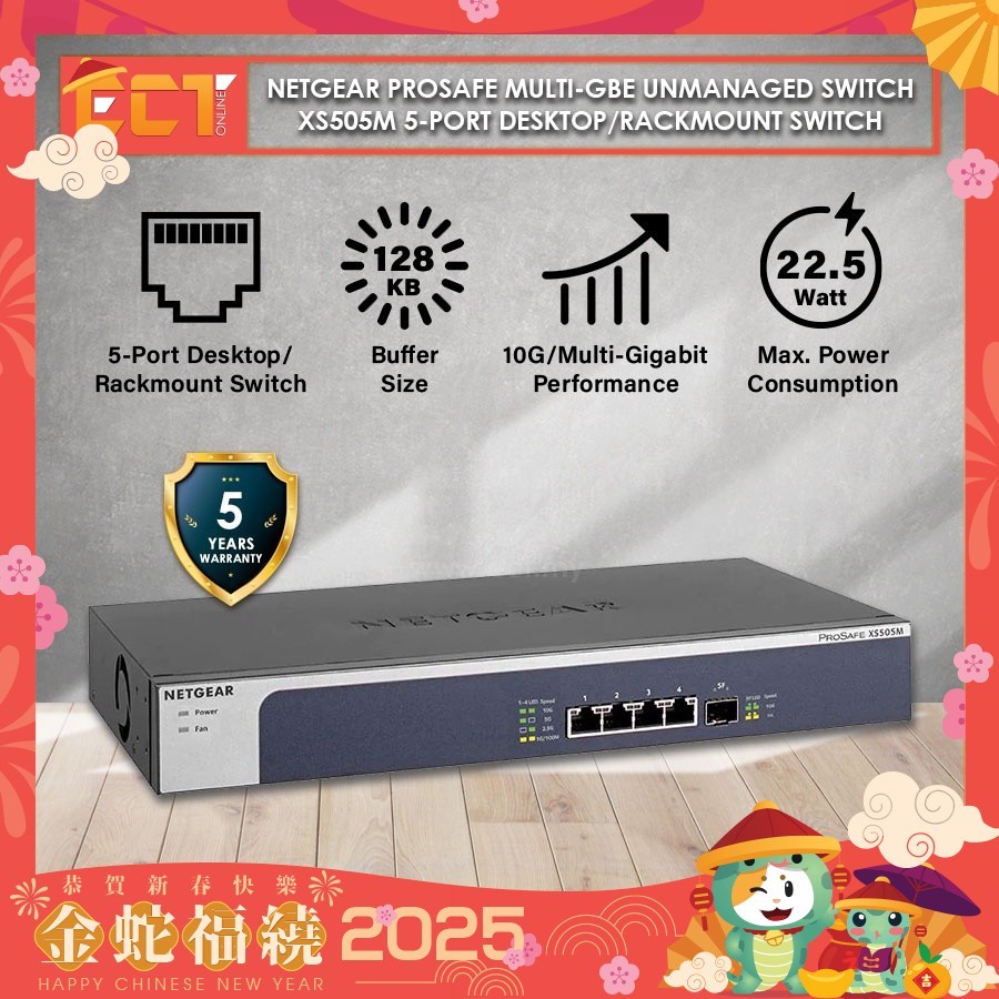 Netgear Prosafe Multi-Gbe Unmanaged Switch XS505M 5-Port Desktop ...