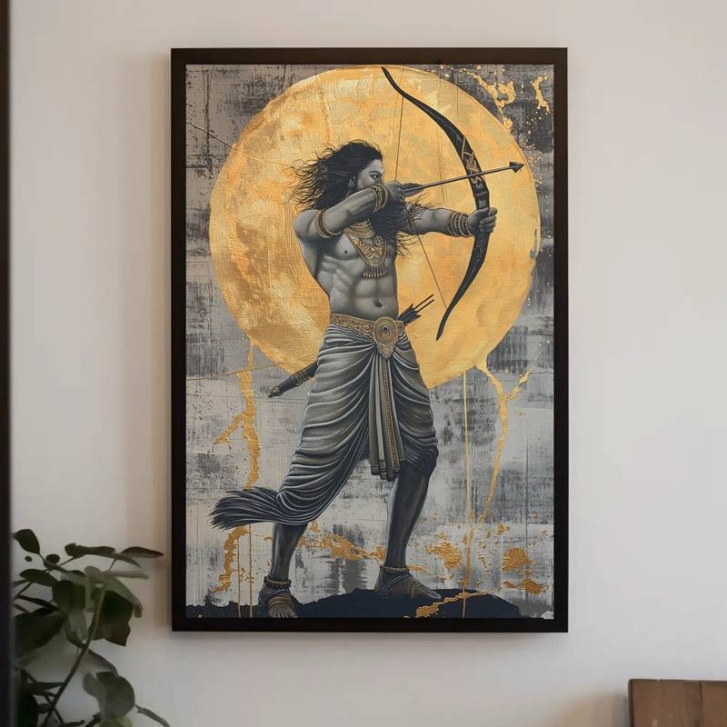 Warrior Lord Ram Indian Wall Decor, Indian Painting, Hindu God Wall Art ...