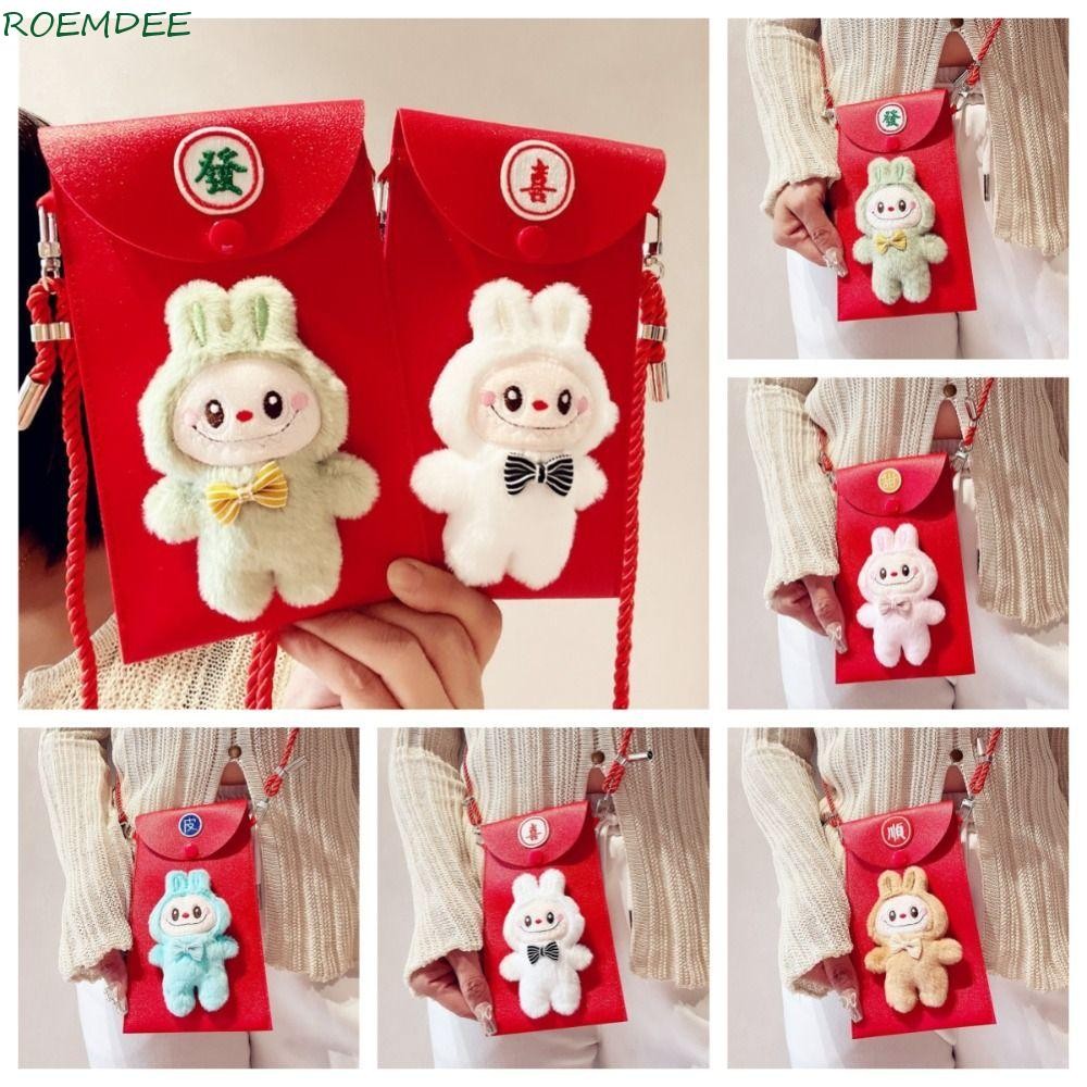 ROEMDEE Labubu Red Packet, Cross Body Plush Labubu Lucky Money Pockets ...