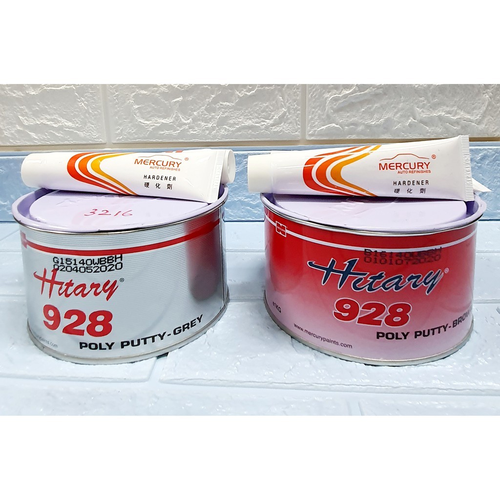 MERCURY Hitary 928 Poly Putty Brown / Grey (1Kg) C/W Hardener 40gram ...