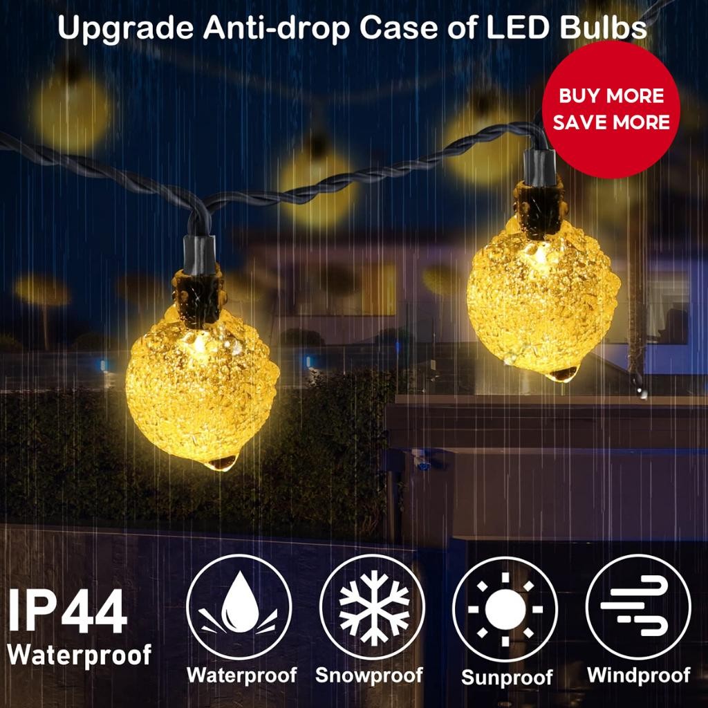 Lights String Outdoor Waterproof LED Christmas Solar Power Crystal ball ...