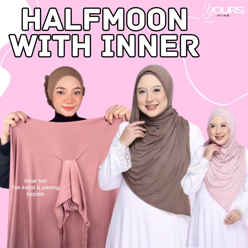 YH HALFMOON TALI Cotton Premium (Bukan Jersey) With Inner Instant Shawl Hijab Tudung Sekali ...