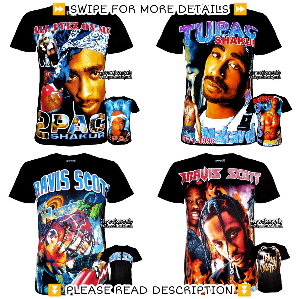 2pac Tupac Shakur Travis Scott Baju Band Tshirt Raptees Hip Hop Rap Pop ...