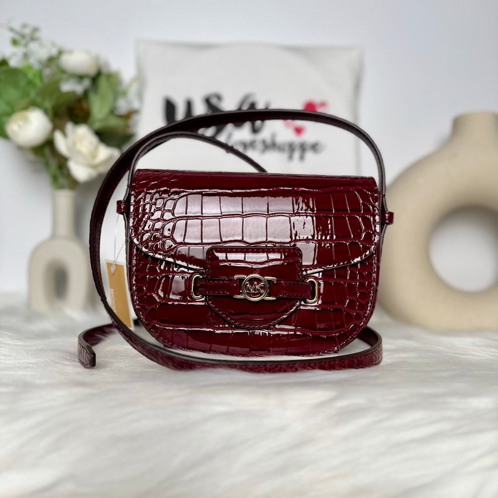 MK Reed Small Saddle Croc Embossed Crossbody in Oxblood (35F4G6RC1A ...