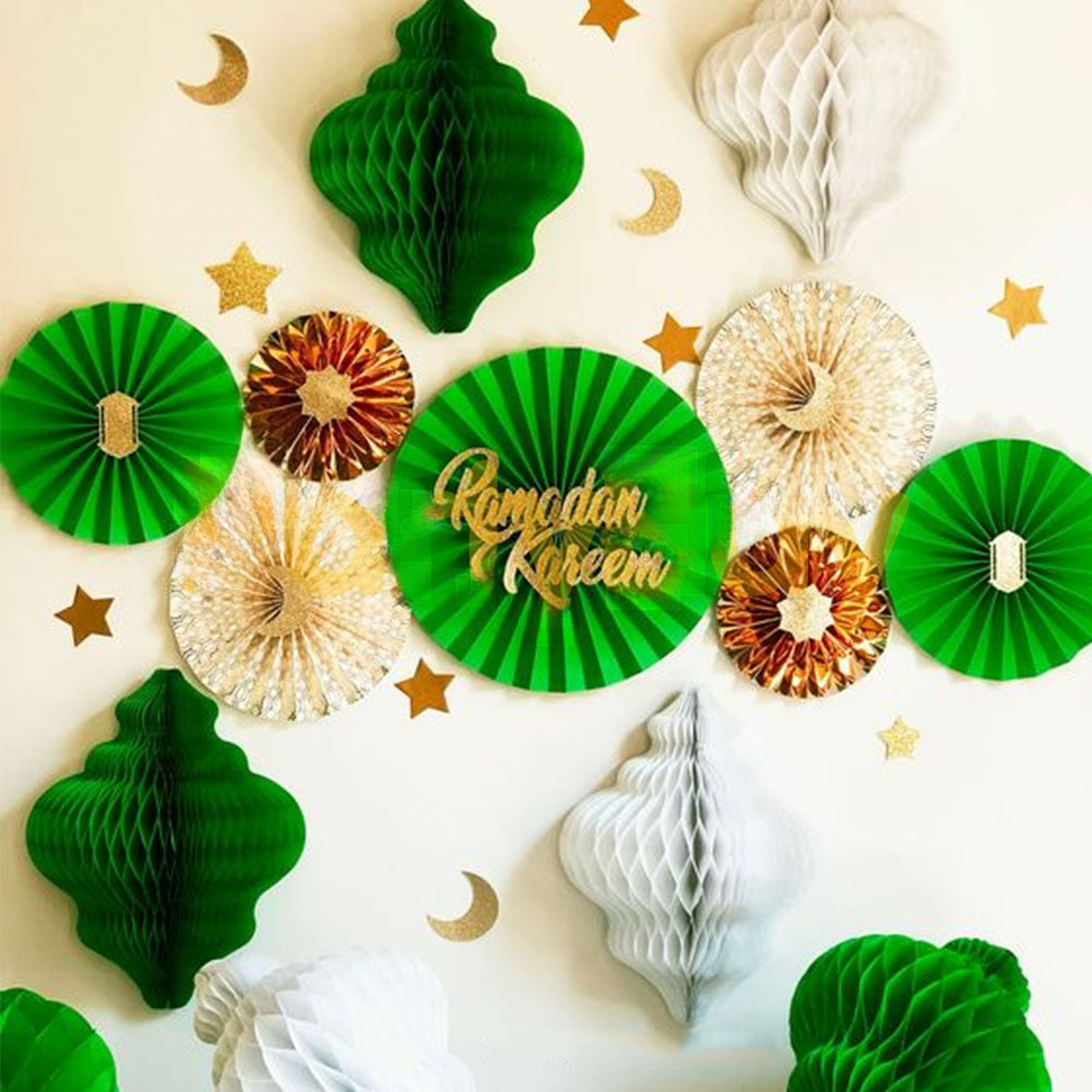2025 Raya Decoration Paper Fan Flower Set Backdrop with Eid Mubarak and ...