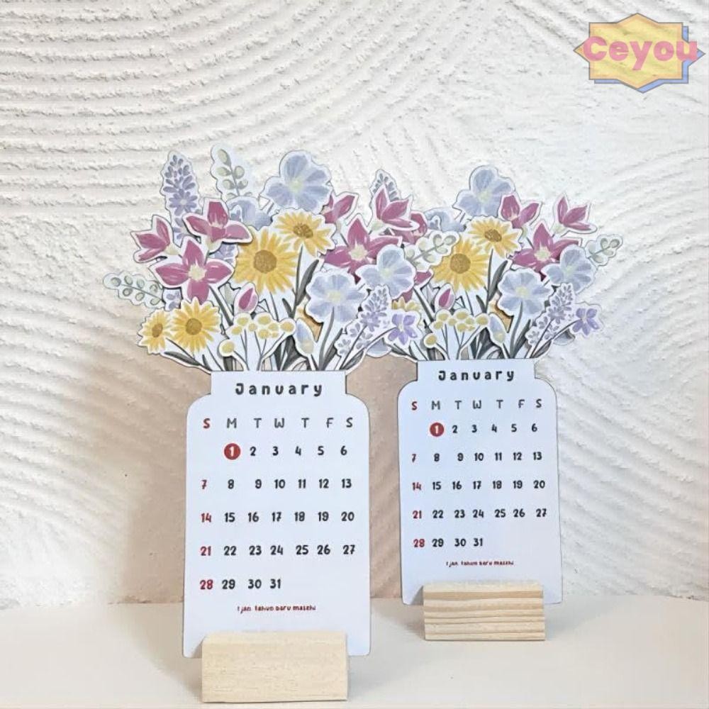 CEYOU Bloomy Flowers Desk Calendar, Desk Calendar Vase Shaped Countdown ...